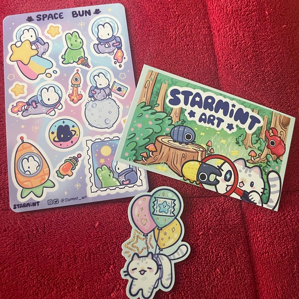 Space Bunny Glossy Waterproof Sticker Sheet Cute Rabbit Galaxy ...