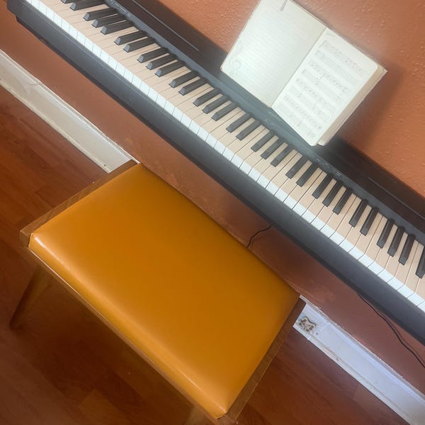 Handmade White Leather Piano Bench, Cushioned Bedroom Bench, Mid ...