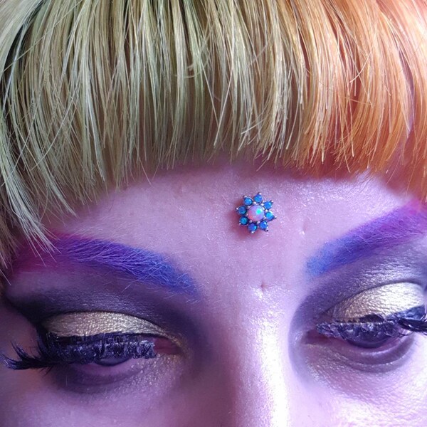 Blue Pink Fire Opal Flower Dermal Anchor Labret Top Conch Cartilage ...