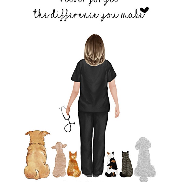 Personalised Vet Print, Vet Gift, Doctor Print, Customized Vet Portrait ...