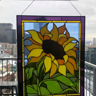 Stained Glass Panel Yellow Sunflower Stained Glass Window Hangings ...