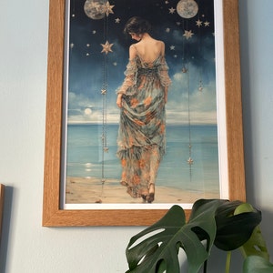 Art Deco Print, Girl Moon and Stars 1920s Wall Art, Moon Poster Blue ...