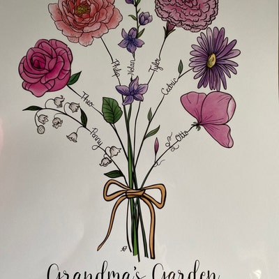 Family Birth Flower Design Names in Stems Personalized - Etsy