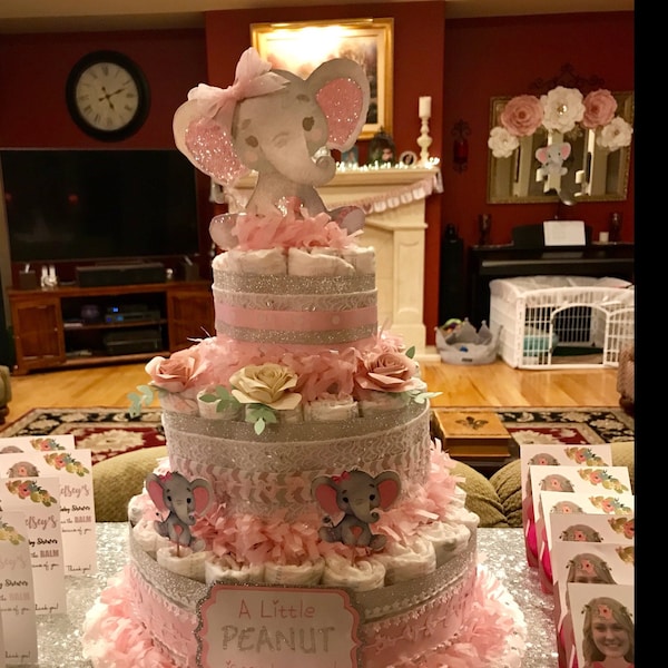 Peanut Elephant Centrepiece for Baby Girl Shower in Pink & Gray PDF and ...