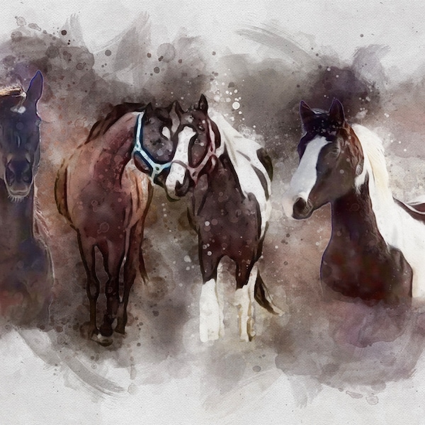 Custom Horse Watercolour,, Custom Drawing Horse Portrait From Photo ...