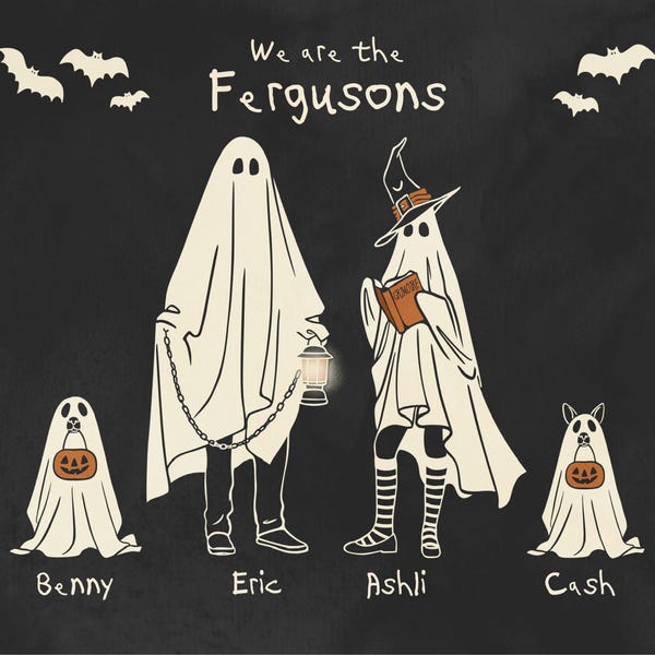 Halloween Ghost Family With Pets Custom Family Portrait Halloween Decor ...