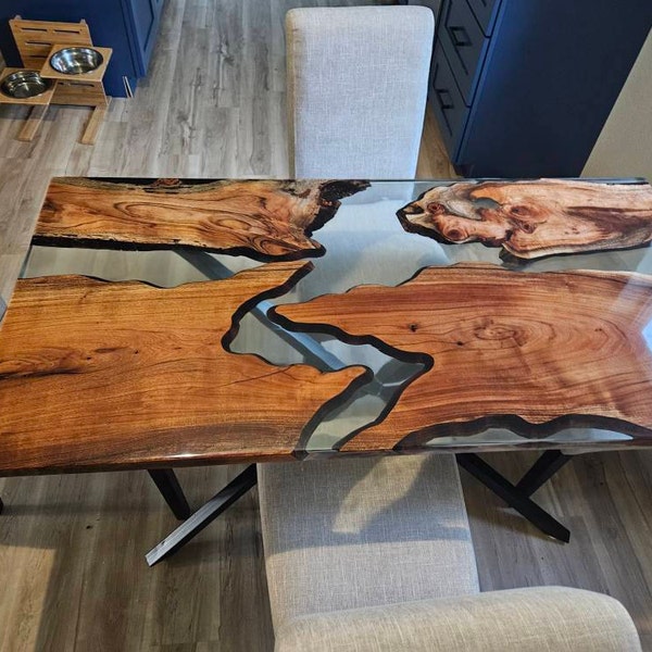 Live Edge Epoxy Resin Center Dining Table, Brown Resin Counter Top ...