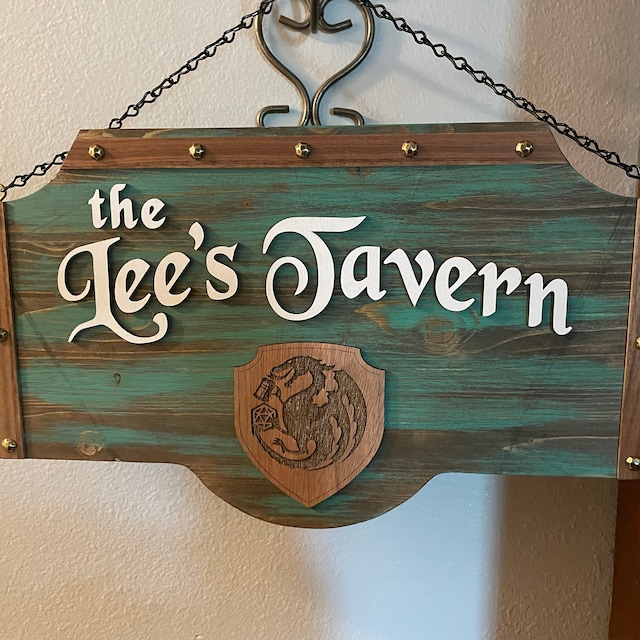 Wooden tabletop gaming signs candles and wall by NerdWoodDesigns