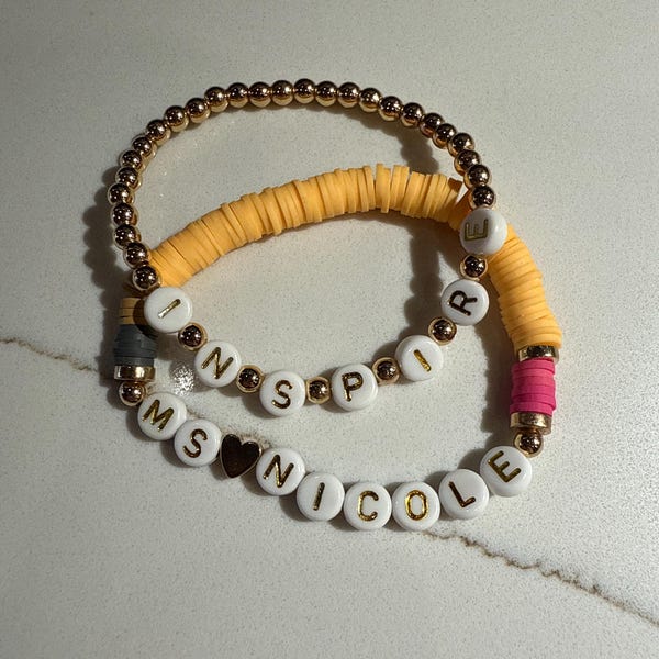 Teach Bracelet Teacher Bracelets/teacher Gifts/ Pencil Bracelet/heishi Bracelets/ Name Bracelet ...