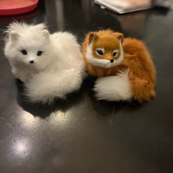 4 Handmade Faux Fur White Fox Spirit 4.5in Soft Realistic Animal ...