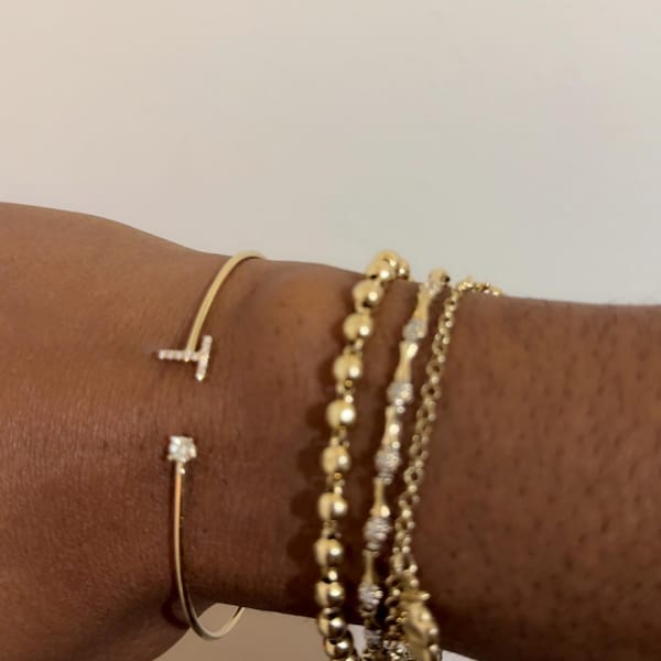 14kt Gold Initial Diamond Bangle, Letter Bracelet, Initial Bracelet ...