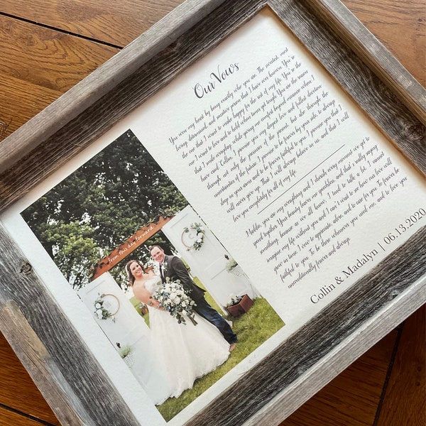 Framed Wedding Vows, Custom Framed Wedding Vows With Photo Print ...