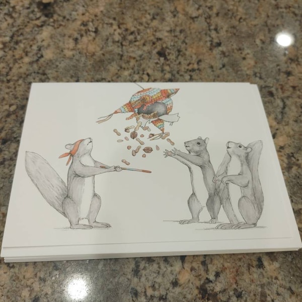 Squirrels Play Piñata Birthday Card, Funny Birthday Card, Squirrel ...