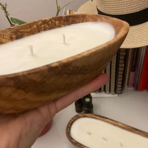 Soy Candle in Wooden Bowl, Oval Dough Bowl Candle, Vegan Soy Wax Candle, Wooden Wick Candle ...