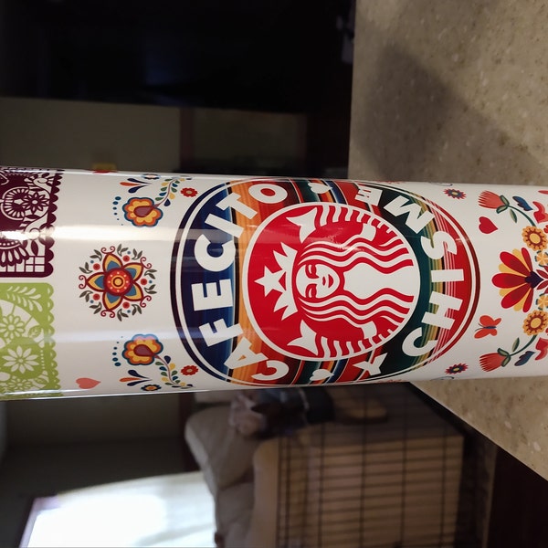 Cafecito Y Chisme 20oz Skinny Tumbler Colorful Mexican Theme Banner ...