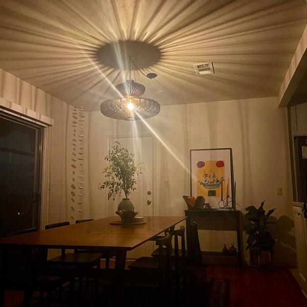 Artisan Hanging Light Fixture in Wood, Providing Ambient Lighting for ...