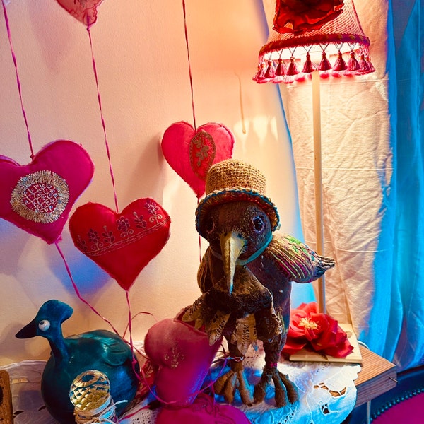 Handstitched Wall Hanging Sculpture Textile Art Bird by Daria Sikora ,A ...