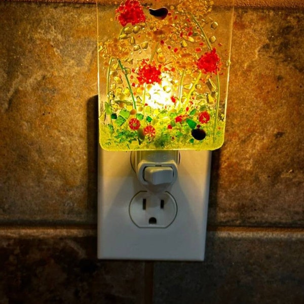 Marigold Night Light, Fused Glass Botanical Garden, Bright Orange and ...