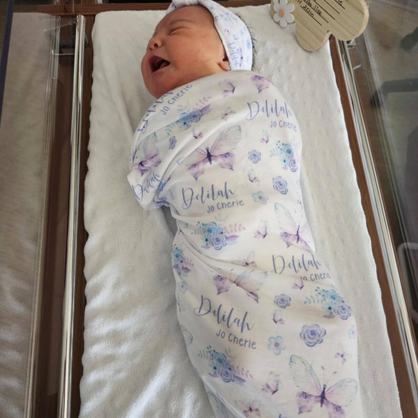 Butterfly Swaddle Set, Lavender and Mint Butterfly Swaddle Blanket ...