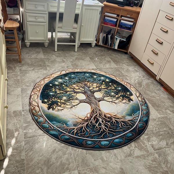 Celtic Tree of Life Chenille Large Round Area Rug, Nature Mandala ...
