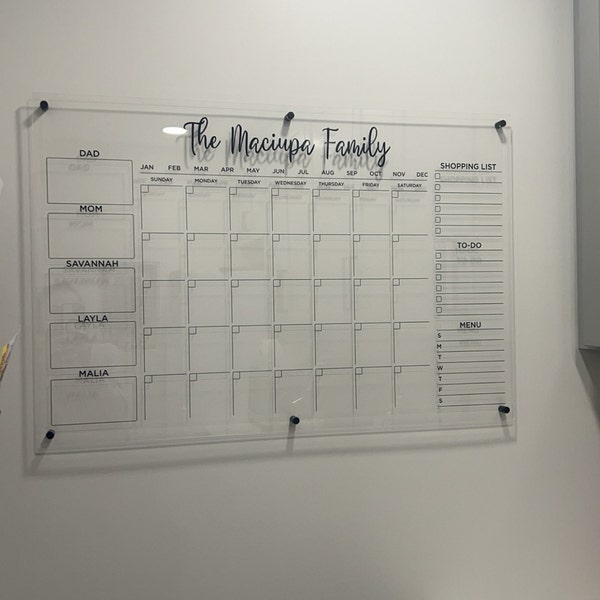 Acrylic Family Planner | Personalized Monthly Calendar | Dry Erase ...