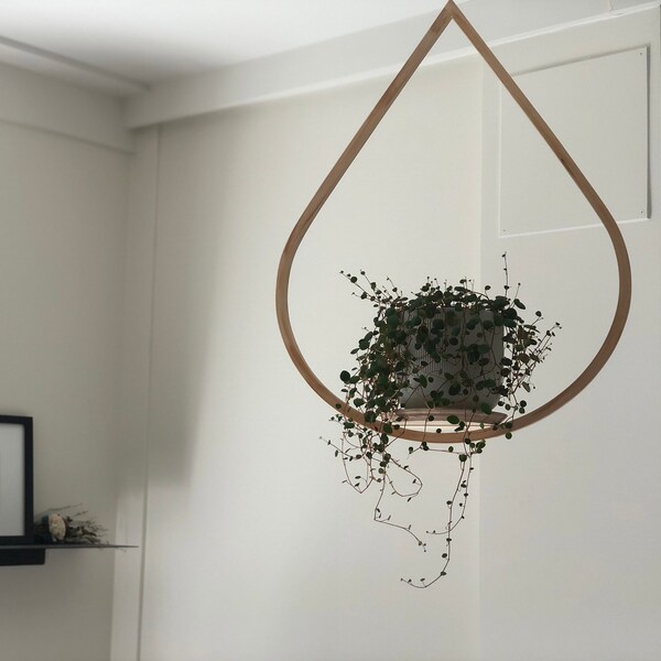 Large Wooden Plant Hanger, Tear Drop Planter, Planter With Saucer, Air ...