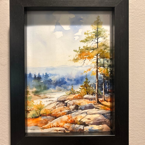 Cheaha State Park Alabama Landscape Painting Art Print Beige Blue Wall ...