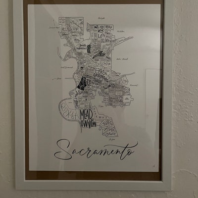 Sacramento, CA Neighborhood Map Print Hand Lettered Map of Sacramento ...