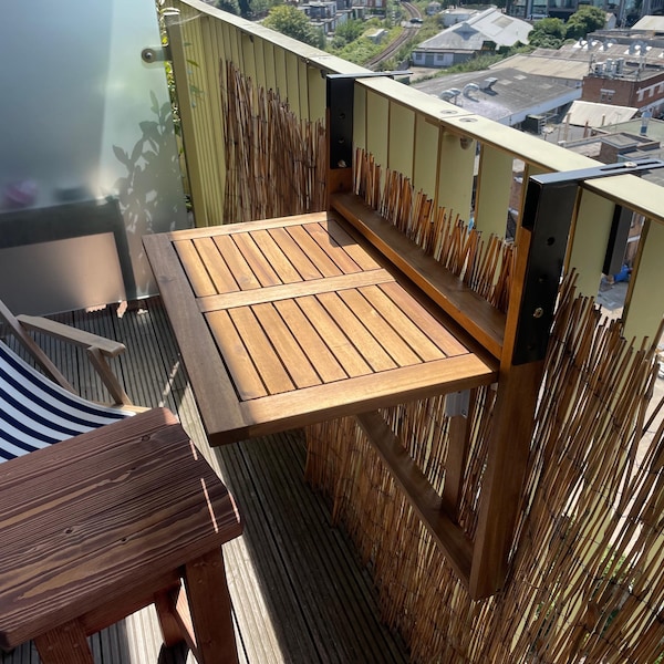 Acacia Hardwood Folding Balcony Table - Space-saving, Adjustable Height ...