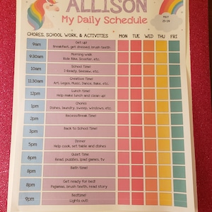 Editable Home School Schedule Unicorn Chore Chart Printable Kids ...