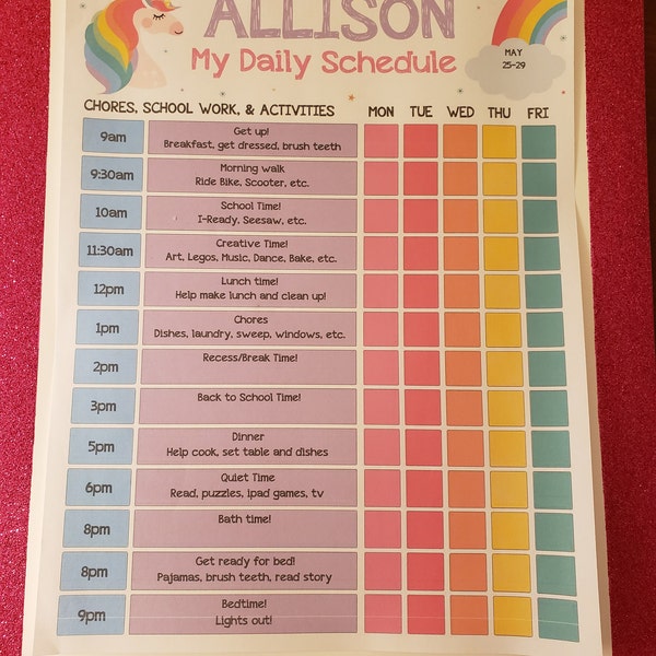 Editable Home School Schedule Unicorn Chore Chart Printable Kids ...