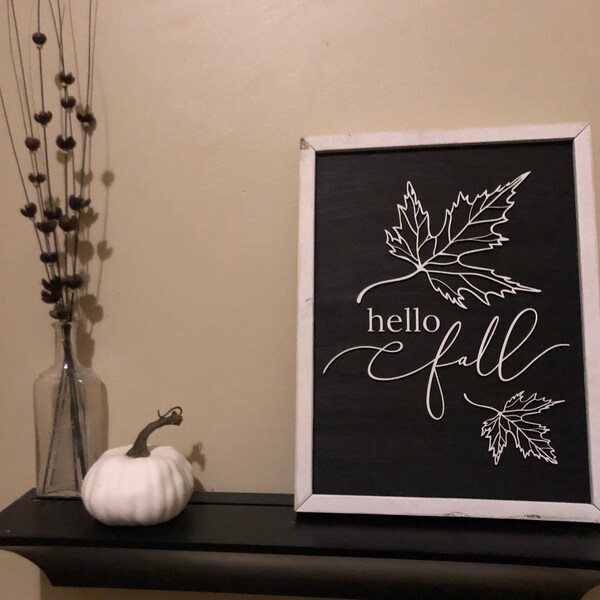 Hello Fall Laser 3D Wood Sign | Fall Wood Sign | Wooden Sign | Fall ...