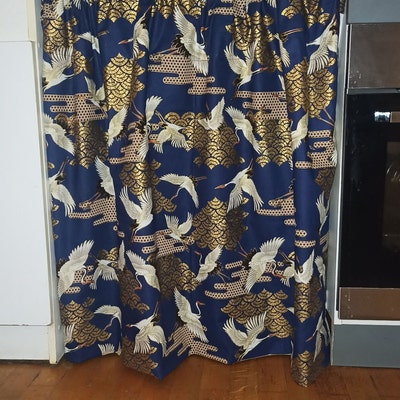 Japanese Fabric, Traditional DRAGON and Cherry Tree Pattern, Black ...