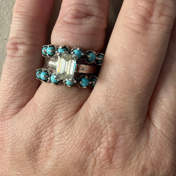 Silver Oxidized Arizona Turquoise Ring, Eternity Band Ring, Turquoise Boho Ring, Women's Wedding ...