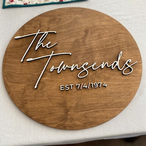 Round Family Last Name Sign With Engraved Botanical Frame and Raised ...