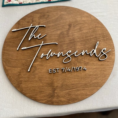 Round Family Last Name Sign With Engraved Botanical Frame and Raised ...