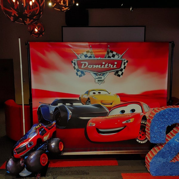 Three Cars, Fast Car, Birthday Backdrop, Cruz Car, Personalized Banner ...