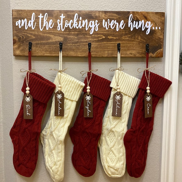 And the Stockings Were Hung, Stocking Hanger, Wooden Stocking Sign With ...
