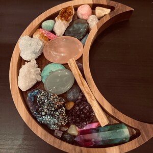 Moon Tray Crystal Holder and Display acacia Wood Tray for Stones ...