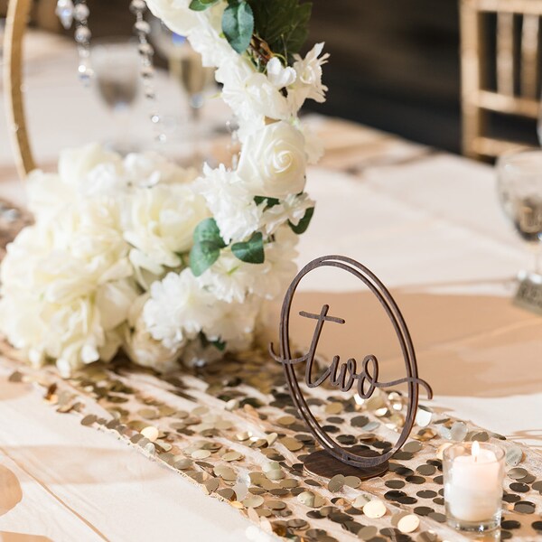 Circle Wood Table Numbers | Wedding Reception Numbers | Gold Table ...