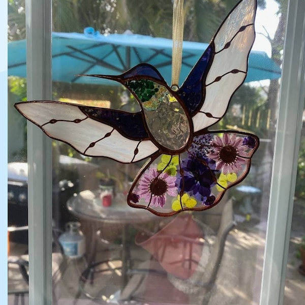 Hummingbird Stained Glass Window Hangings Christmas Gifts Pressed ...