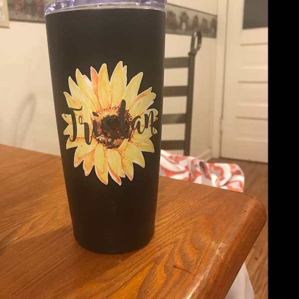 Sunflower Monogram Sticker | Vinyl Name Decal | Watercolor Floral Name ...