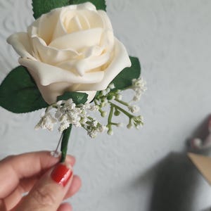Buttonholes,boutonnières, Artificial Ivory Buttonhole With Eucalyptus ...