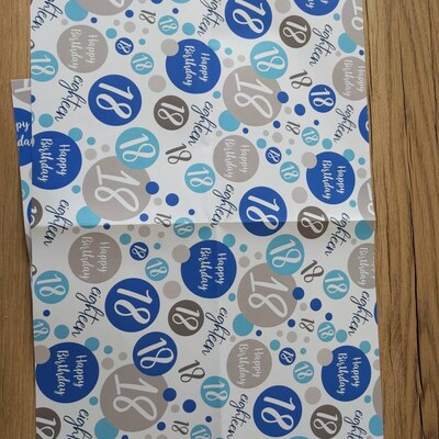 2 Sheets 18th Birthday Wrapping Paper Age 18 Birthday White and Blue ...