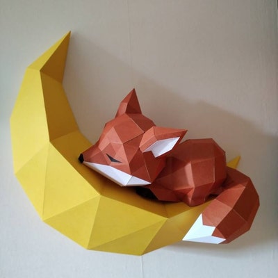 Fox Moon Papercraft PDF, SVG Template for Creating 3D Fox From Paper ...