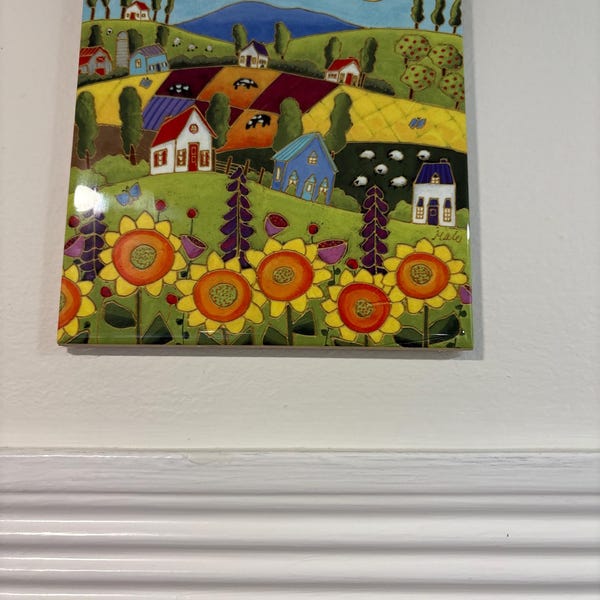 Trivet Ceramic Tile Square Landscape Sunflowers Art Print Ceramic ...