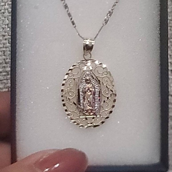 14k Solid Gold Our Lady of Guadalupe Necklace With Diamond Cut Finish ...