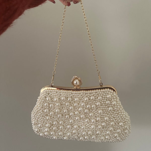 Pearl Clutch Bag, Pearl Evening Bag, Bridal Clutch With Pearls, Beaded ...