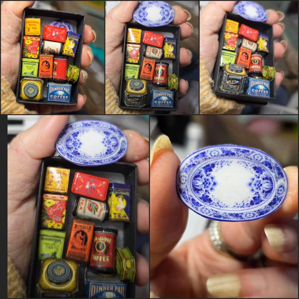 Miniature Red Vintage Scenic Folk Art Tins, 1:12 Scale Papercraft ...
