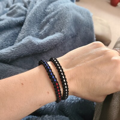 Half Thin Blue Line and Half Red Line Bracelet, Half Blue Line and Half ...